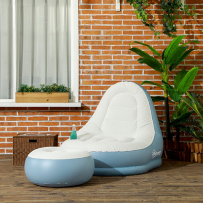 Outsunny Inflatable Chair and Footstool for Gaming, Reading, Watching White
