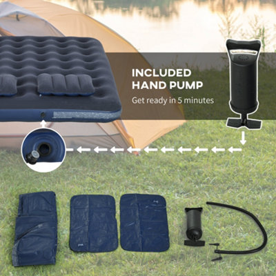 Outsunny Inflatable Mattress with 2 Pillows and Pump, Blue, 191 x 137 x ...