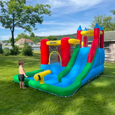 Outsunny Kids Bouncy Castle w/ Slide Water Pool Climbing Wall & Trampoline
