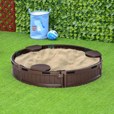 Outsunny Kids Outdoor Round Sandbox w/ Canopy for 3-12 years old Brown ...
