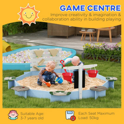 Outsunny Kids Sandbox Outdoor Playset for 3 7 Years Old Blue