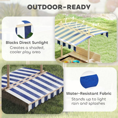 Outsunny Kids Square Wooden Sandpit Children Cabana Sandbox Outdoor Playset Blue