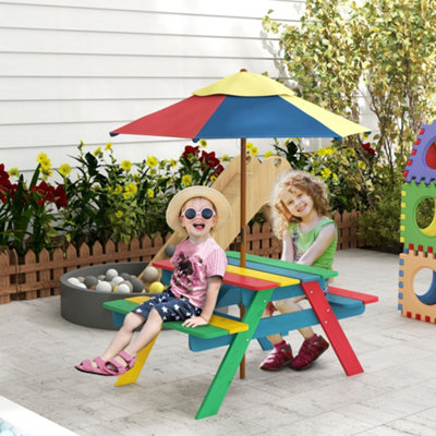 Outsunny Kids Table and Chair Set w/ Removable Parasol, for Ages 3-6 Years