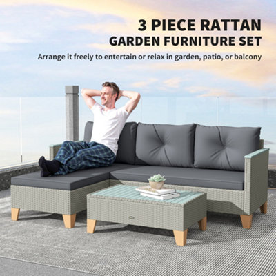 Outsunny L Shaped Garden Conversation Chaise Lounge Furniture, Charcoal ...