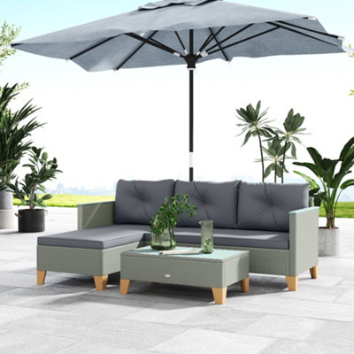 Outsunny L Shaped Garden Conversation Chaise Lounge Furniture, Charcoal ...