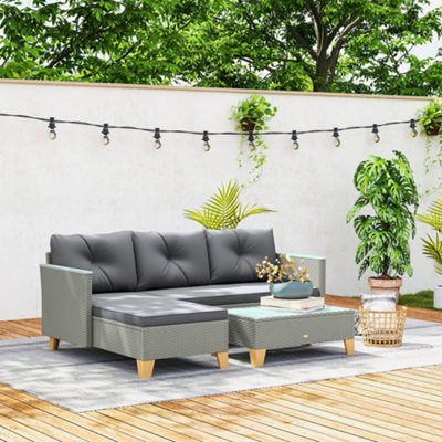 Outsunny L Shaped Garden Conversation Chaise Lounge Furniture, Charcoal ...