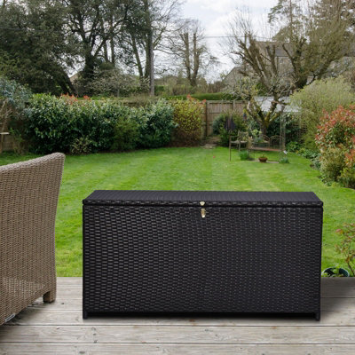 Outsunny Large Rattan Storage Box Garden Chest Wicker Outdoor Cabinet ...