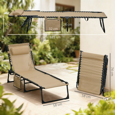 Outsunny Lounger Folding Reclining Camping Bed 5-position Adjustable Beige
