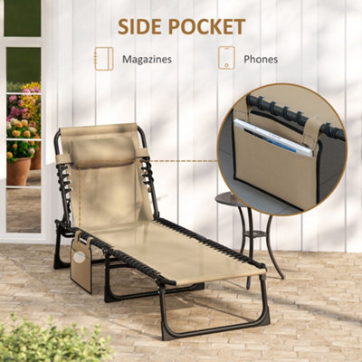 Outsunny Lounger Folding Reclining Camping Bed 5-position Adjustable Beige