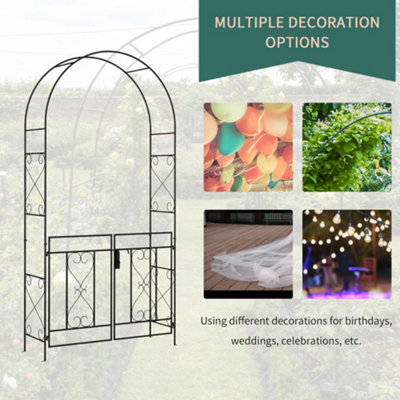OUTSUNNY METAL GARDEN ARCH WITH DOUBLE GATE, GARDEN ARBOR CLIMBING PLANTS