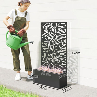 Outsunny Metal Garden Bed with Trellis, Raised Planter with Privacy Panel