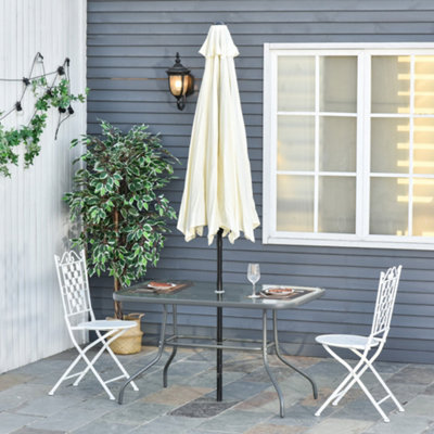 Outsunny Metal Garden Dining Table Outdoor Patio w/ Glass, Umbrella Hole