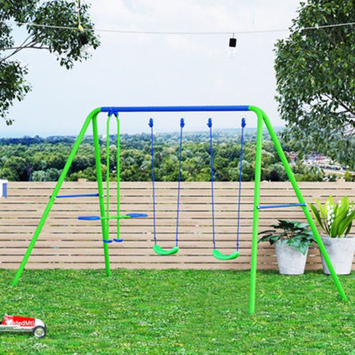 Outsunny Metal Swings Set w/ Glider, Adjustable Height, Green