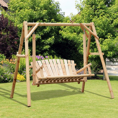 OUTSUNNY OUTDOOR 2 SEATER PORCH SWING WOODEN RUSTIC PATIO BENCH W/ ARMREST