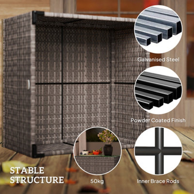 Outsunny Outdoor Coffee Table with Glass Top, Rattan Side Table, Dark Grey