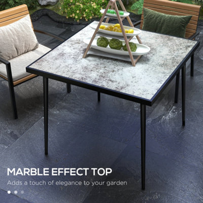 Outsunny Outdoor Dining Table for 4 with Marble Effect Tempered Glass ...