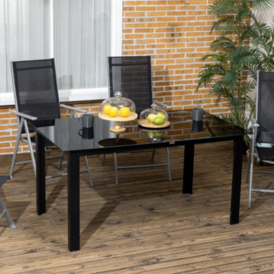 Outsunny Outdoor Dining Table for 6 Patio Table with Glass Tabletop ...
