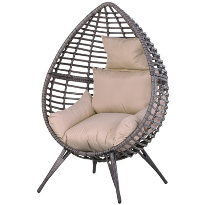 Outsunny Outdoor indoor Wicker Teardrop Chair with Cushion Rattan Lounger