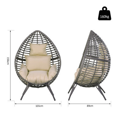 Outsunny Outdoor indoor Wicker Teardrop Chair with Cushion Rattan Lounger