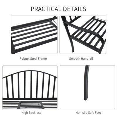 Outsunny Outdoor Metal Frame 2 Seater Bench Patio Park Garden Seating Chair