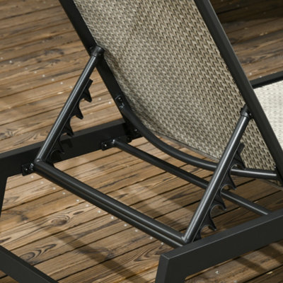 Outsunny Outdoor PE Rattan Sun Loungers w/ 5-Position Backrest & Wheels ...