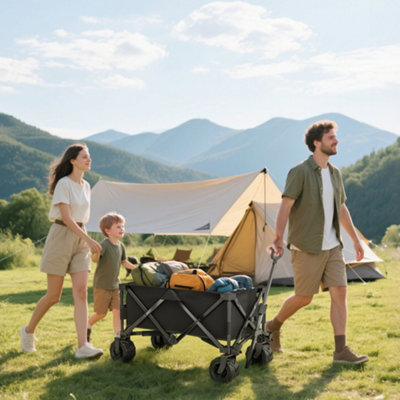 Outsunny Outdoor Pull Along Garden Trolley on Wheels Folding Beach Cart ...