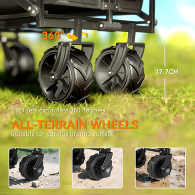 Outsunny Outdoor Push Pull Wagon Stroller Cart w/ Canopy Top Black