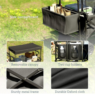 Outsunny Outdoor Push Pull Wagon Stroller Cart w/ Canopy Top Black