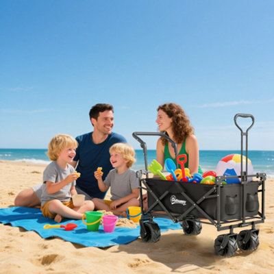 Outsunny Outdoor Push Pull Wagon Stroller Cart w/ Canopy Top Black