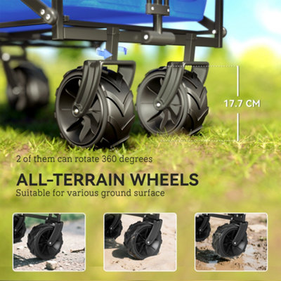 Outsunny Outdoor Push Pull Wagon Stroller Cart w/ Canopy Top Blue