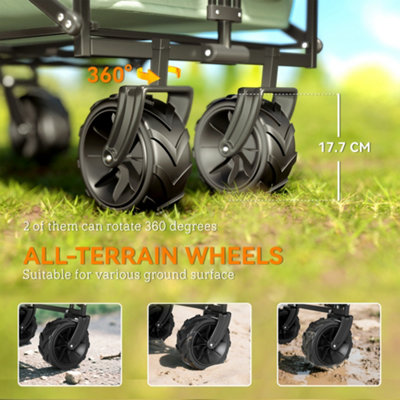 Outsunny Outdoor Push Pull Wagon Stroller Cart w/ Canopy Top Green