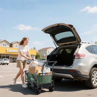 Outsunny Outdoor Push Pull Wagon Stroller Cart w/ Canopy Top Green