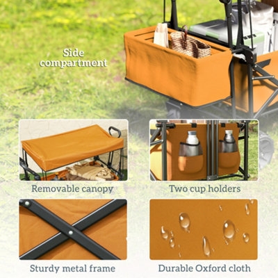 Outsunny Outdoor Push Pull Wagon Stroller Cart w/ Canopy Top Orange