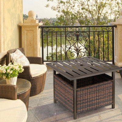 Outsunny Outdoor Rattan Coffee Table w Umbrella Hole Fit for Garden Backyard