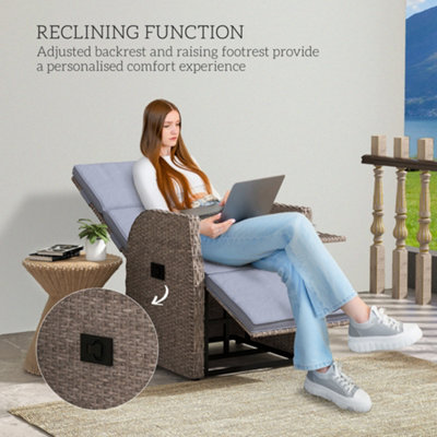 Outsunny outdoor rattan recliner chair with cushion store