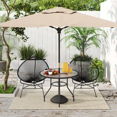 Outsunny Outdoor Round Dining Table Tempered Glass Top w/ Parasol Hole ...