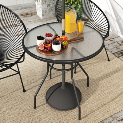 Outsunny Outdoor Round Dining Table Tempered Glass Top w/ Parasol Hole ...