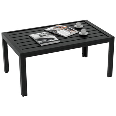 Outsunny Outdoor Side Table Garden Table with Steel Frame and Slat Top ...