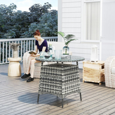 Outsunny Patio Furniture Rattan Garden Table with Umbrella Hole, Grey