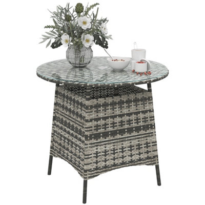 Outsunny Patio Furniture Rattan Garden Table with Umbrella Hole, Grey