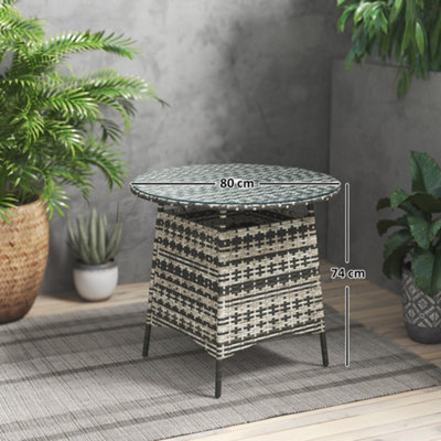 Outsunny Patio Furniture Rattan Garden Table with Umbrella Hole, Grey