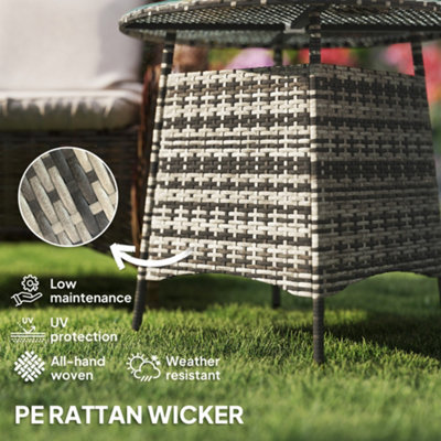 Outsunny Patio Furniture Rattan Garden Table with Umbrella Hole, Grey