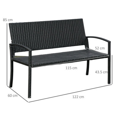 Outsunny Patio Rattan 2 Seater Garden Bench Love Seater Garden Armchair ...