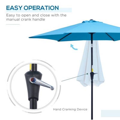 OUTSUNNY PATIO UMBRELLA PARASOL SUN SHADE GARDEN ALUMINIUM BLUE 2.6M
