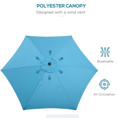 OUTSUNNY PATIO UMBRELLA PARASOL SUN SHADE GARDEN ALUMINIUM BLUE 2.6M