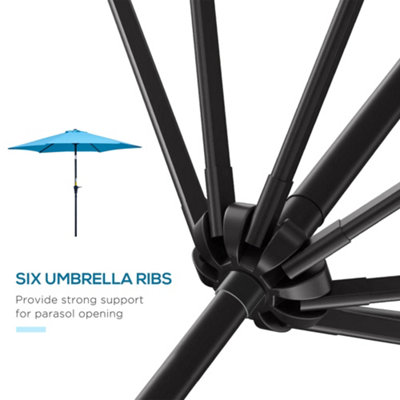 Outsunny Patio Umbrella Parasol Sun Shade Garden Aluminium Blue 2.6M