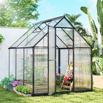 Outsunny Polycarbonate Greenhouse Garden Green House with Rain Gutter ...
