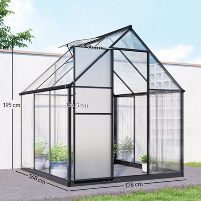 Outsunny Polycarbonate Greenhouse Garden Green House with Rain Gutter ...