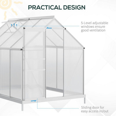 Outsunny Polycarbonate Walk-in Garden Greenhouse w/ Sliding Door Silver ...