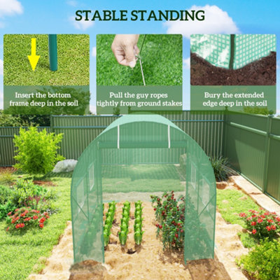 Outsunny Polytunnel Greenhouse Outdoor Grow House Roll Up Door Windows ...